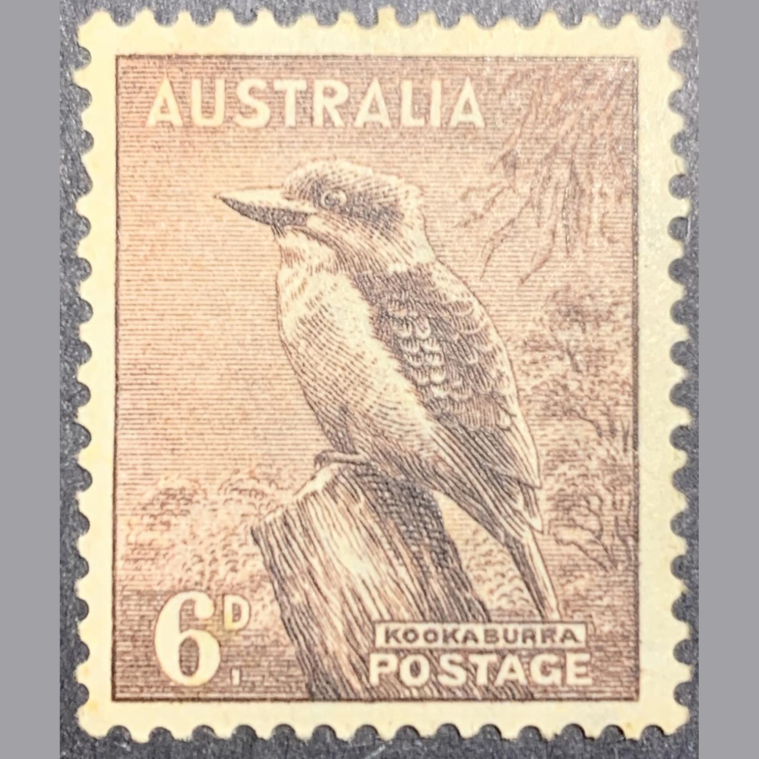 Pre-Decimal Australian Purple-Brown Laughing Kookaburra 6d Stamp (MNH ...