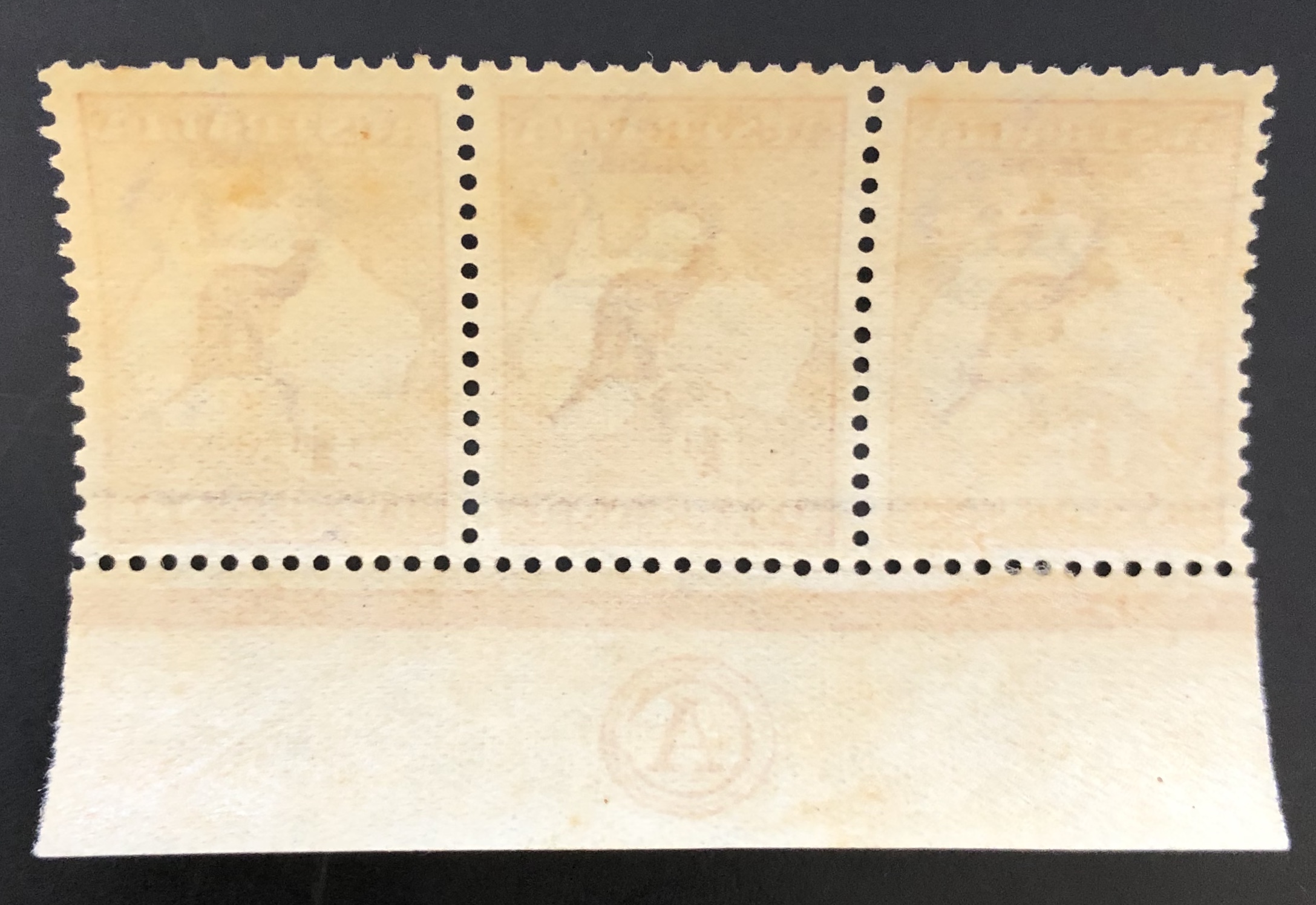 1d Die 1 Kangaroo Marginal Strip of 3 with ‘CA’ Monogram below Central ...